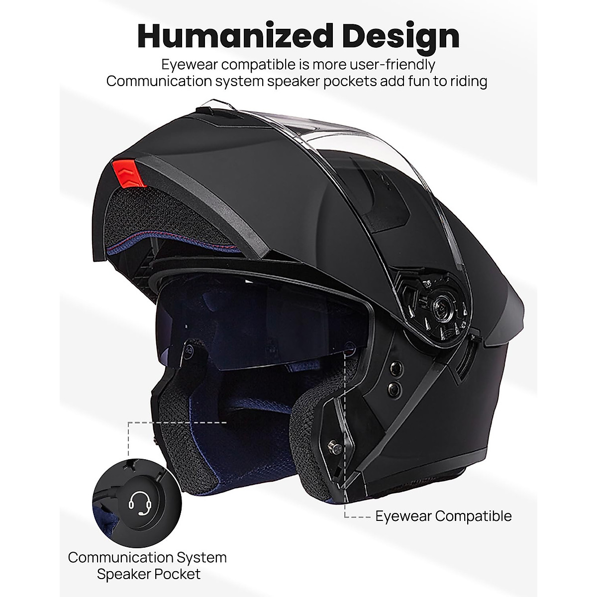 ILM Adult Motorcycle Helmet Dual Visor Flip up Modular Full Face Helmet DOT Model WS206(Matte Black,Large)