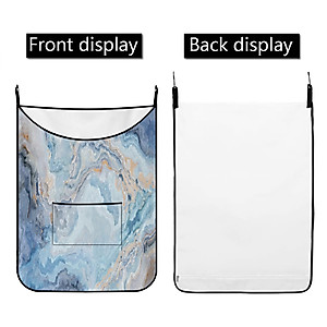 Hanging Laundry Bag Blue Marble with Over Door Hooks Durable Space Saving Laundry Bag Wide Open Top