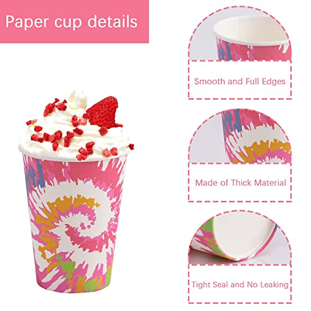 Clawsoff [300 Pack 8 oz Disposable Paper Cups, Hot/Cold Beverage Paper Drinking Cups, Paper Coffee Cups, Tie-dye Paper Hot Coffee Cups for Party, Picnic, Travel, and Events.