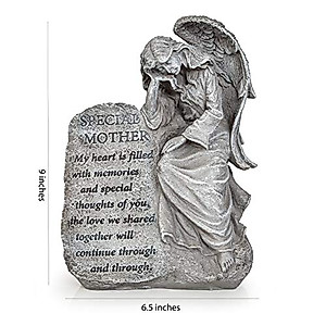 Besti Garden Memorial Stone Angel - Cold-Cast Ceramic Graveyard Remembrance Decoration - Outdoor Sculpture and Engraved Design with Special Mother Quote - Sympathy Gift - 6-7/8"W x 3-1/4"D x 9-3/8"H