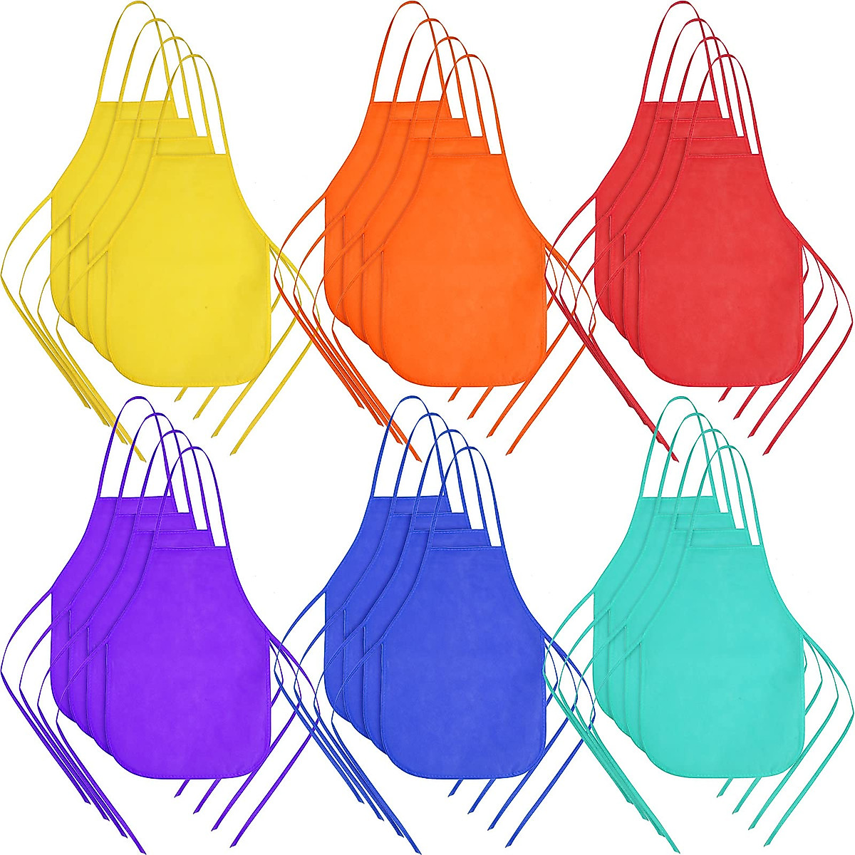 Yahenda 60 Pack Kids Painting Aprons Children's Artists Fabric Aprons Paint Apron Art Craft Aprons Disposable Child Apron(Red, Orange, Yellow, Green, Blue and Purple)