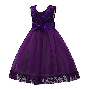 Pageant Dresses for Girls 7-16 Special Occasion Tops Sleeveless Knee Length Little Girl Dresses Size 5 6 for Wedding Party Princess Pageant Elegant Lace Tutu Tulle Ball Gown (Dark Purple, 8)