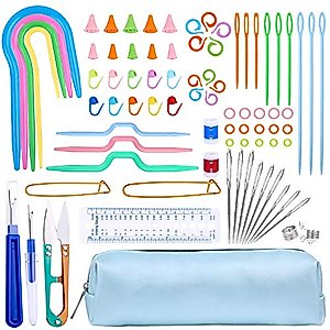 JUPEAN Complete Knitting and Crochet Accessories, Knitting Tool Kit Knitting Supplies Kit with Knitting Stitch Markers Plastic Sewing Needles Seam Ripper Cable Needles for Knitting Sewing Kit