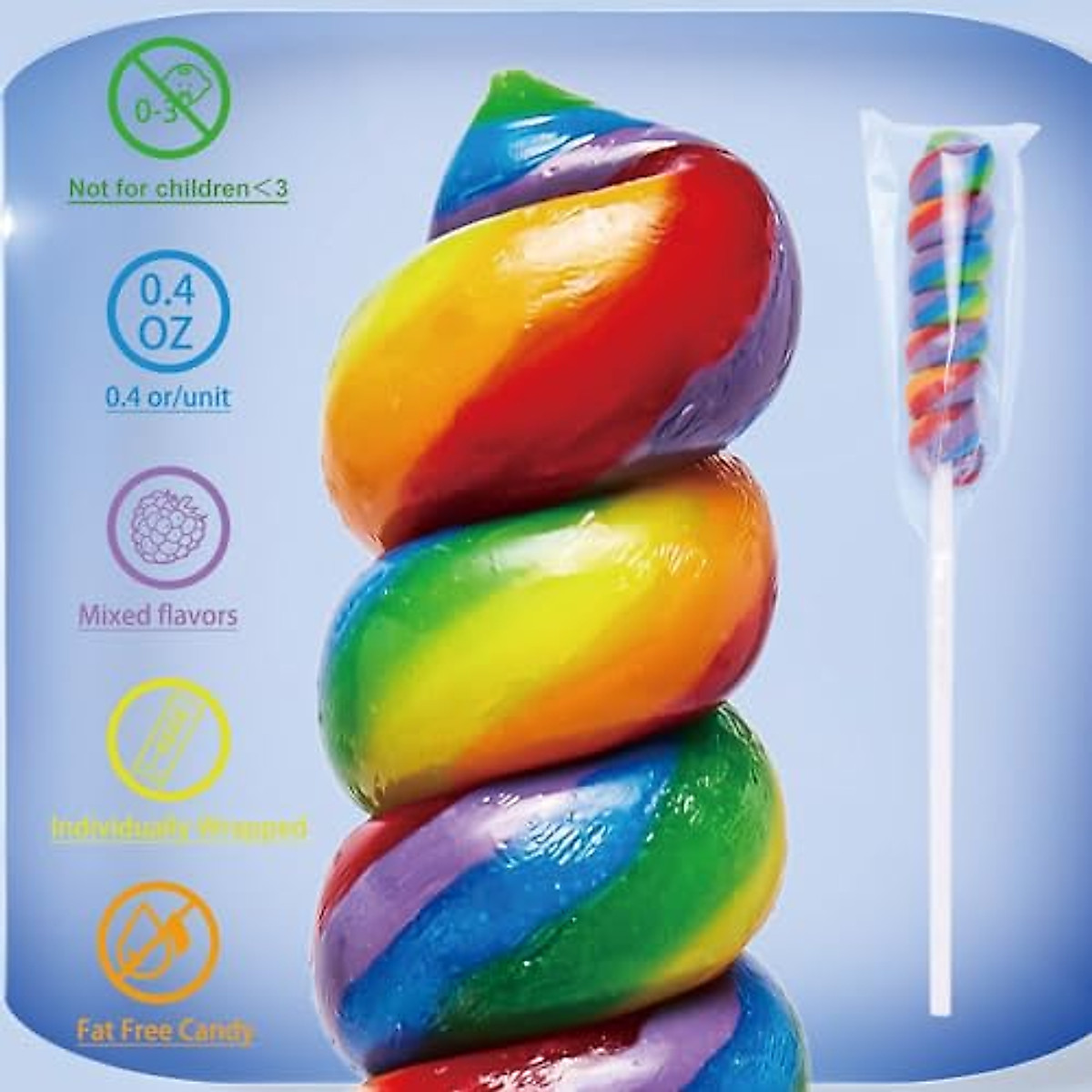Twisty Lollipop, Rainbow Twist Lollipops Individually Wrapped Bulk, Kid's Lollipops Candy for Birthday, 12g Mixed Fruit Flavor 30 Pack