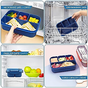 Luriseminger Bento Lunch Box, Snack Containers，Meal Prep Containers Kids/Toddle/Adults,Food Storage Containers for School, Work and Travel (4 compartment-blue)