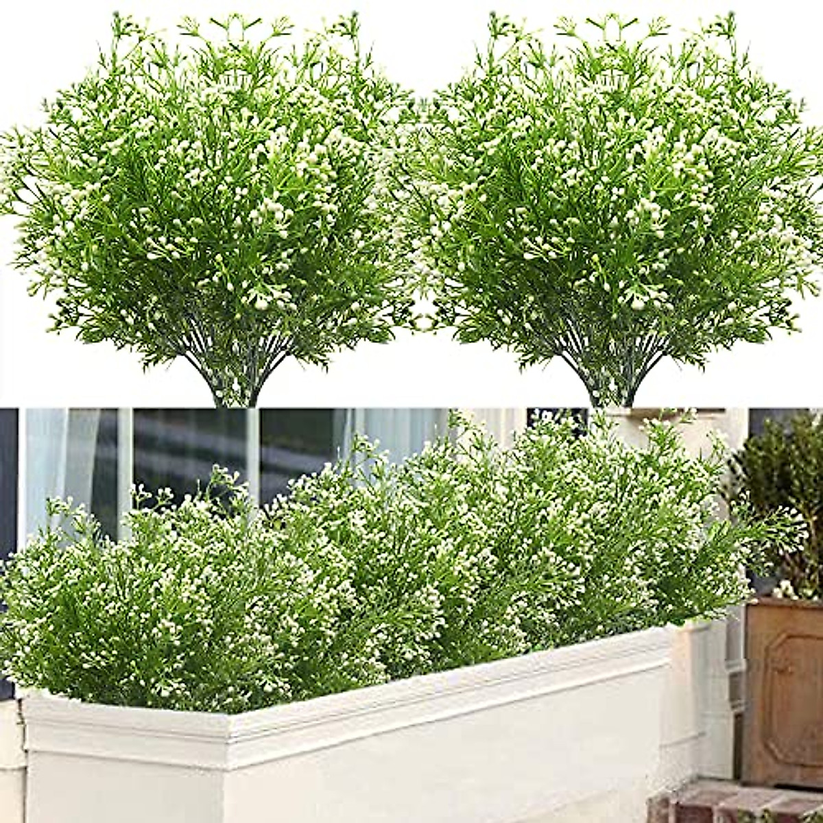 Outdoor Artificial Plants & Flowers Fake Outdoor Plants Artificial Shrubs for Outdoors Plastic Floral Arrangements Artificial with Vase (8 Pcs/White)
