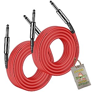 Fat Toad 1/4" to 1/4 Male Jack Speaker Cables (2 Pack) 25ft Professional Pro Audio Red DJ Speakers PA Patch Cords | Quarter Inch 12 AWG Gauge Wire for Amp, Music Studio Recording & Stage Gear
