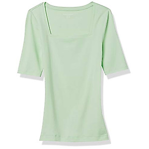Amazon Essentials Women's Slim-Fit Half Sleeve Square Neck T-Shirt, Green, Medium