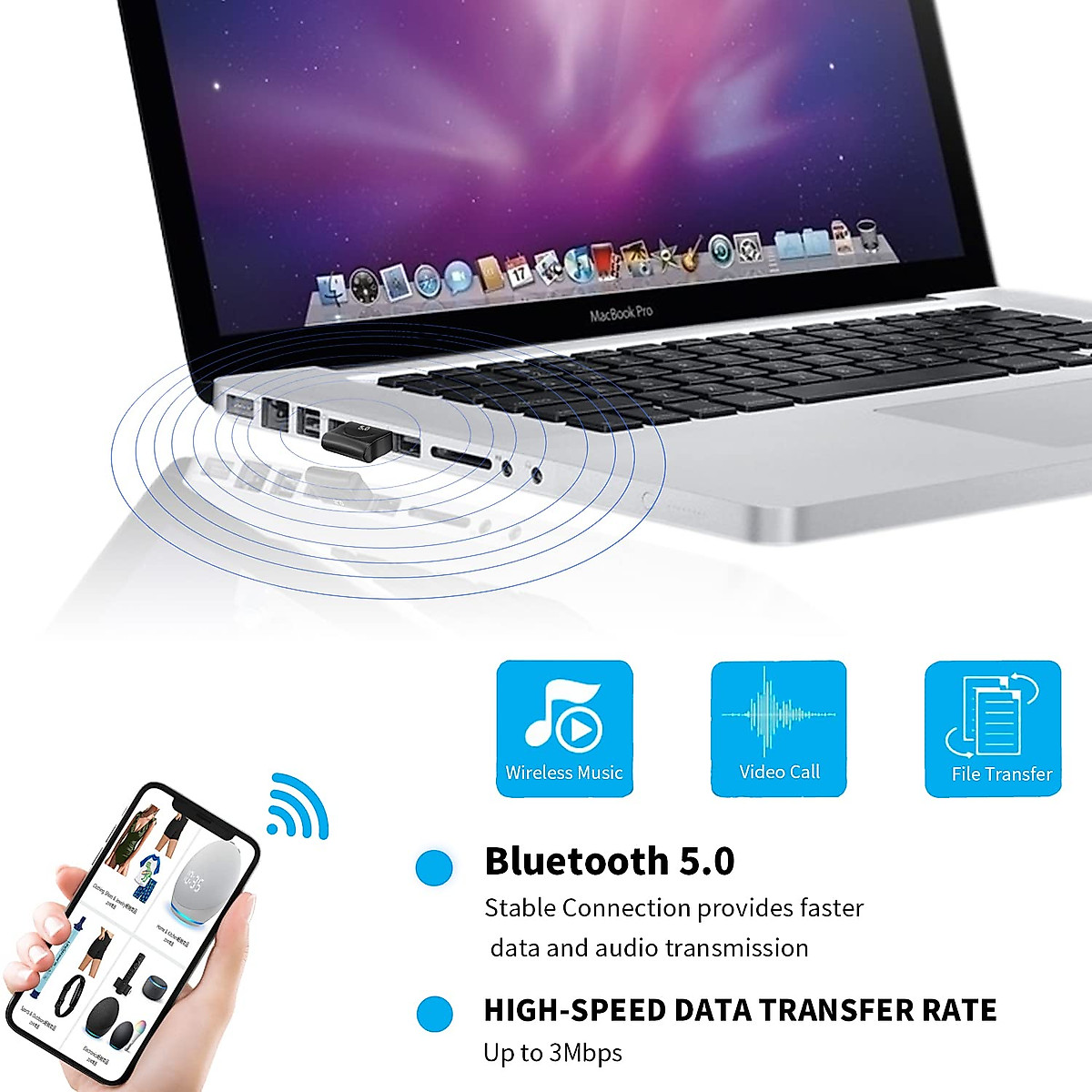 Bluetooth Adapter for PC 5.0, ALINKVITE Bluetooth Adapter for Windows 10/8.1/8/7, Bluetooth Dongle with Ultra-Range, Dual-Mode, USB Dongle for Keyboard, PC, Mobile, Headset, Printer, Speakers
