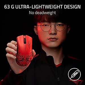 Razer DeathAdder V3 Pro Wireless Gaming Mouse: 63g Lightweight - Focus Pro 30K Optical Sensor - Optical Switches Gen-3 - HyperSpeed Wireless - 6 Programmable Buttons - 90 Hr Battery - Faker Edition