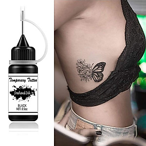 Freehand Ink Temporary Tattoo Kit Jagua Gel Semi Permanent Tattoo Inks 4 Bottles Black 2oz Temp Tattoos for Women Men Kids Body Art Painting DIY Tattoos Fake Freckles kits