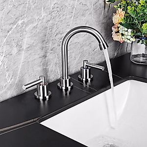 HOTTIST Widespread Bathroom Faucet for Sink 3 Hole, 2-Handle 8 inch Bathroom Sink Faucet with Pop Up Drain and Supply Hoses, Brushed Nickel