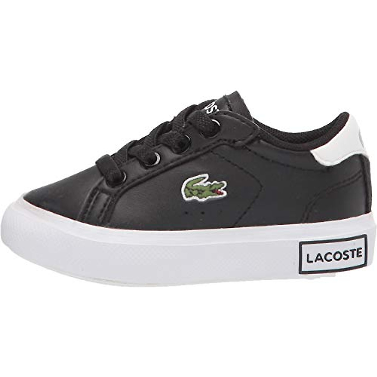 Lacoste Unisex-Child Powercourt Sneaker, Black/White, 5 Big Kid
