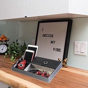 Huji Men's Black Leatherette Valet Jewelry Tray Display Showcase Insert Liner Organizer 5 Compartments Desk Car Home Dresser Keys Phone Wallet Coins