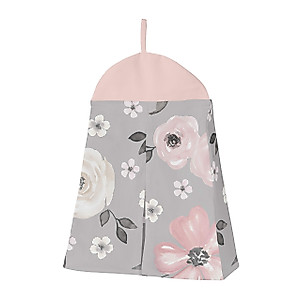 Sweet Jojo Designs Grey Watercolor Floral Baby Girl Nursery Crib Bedding Set - 4 Pieces - Blush Pink Gray and White Shabby Chic Rose Flower Polka Dot Farmhouse