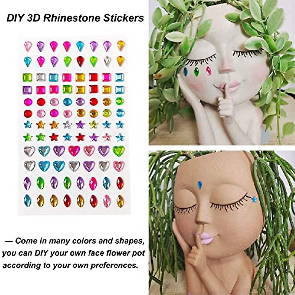 SnugMaker Face Planter Pots Head Planter, Succulent Planters, Face Flower Pot Head Planter for Indoor Outdoor Plants with Drainage Hole Closed Eyes(Light)