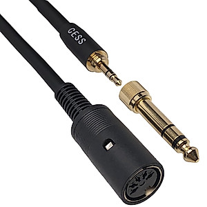CNCESS CESS-256 5-Pin MIDI to 3.5mm TRS Stereo Adapter Cable with 6.35mm (1/4”) TRS Adapter - 6 Inches, Audio Conversion, Versatile Compatibility, 2 Sets