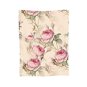 Ruoruo Roses Plants Retro Flowers Red Pink Pattern Fleece Blanket Throw Lightweight Blanket Super Soft Cozy Bed Warm Blanket for Living Room/Bedroom All Season,Gift,60"x50"