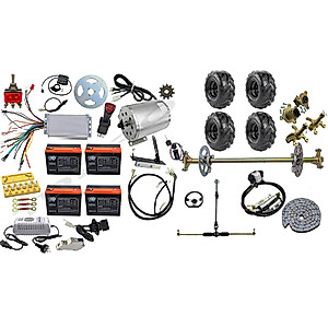 YC Yier 29" Go Kart Rear Axle Kit +Front Steering Shaft Assembly+ Brake + 145/70-6" Wheels Tires +48V 1800W Brushless Electric Motor Kit + 24Ah Battery for Go Kart ATV Quad Buggy Drift Trike 4 Wheeler