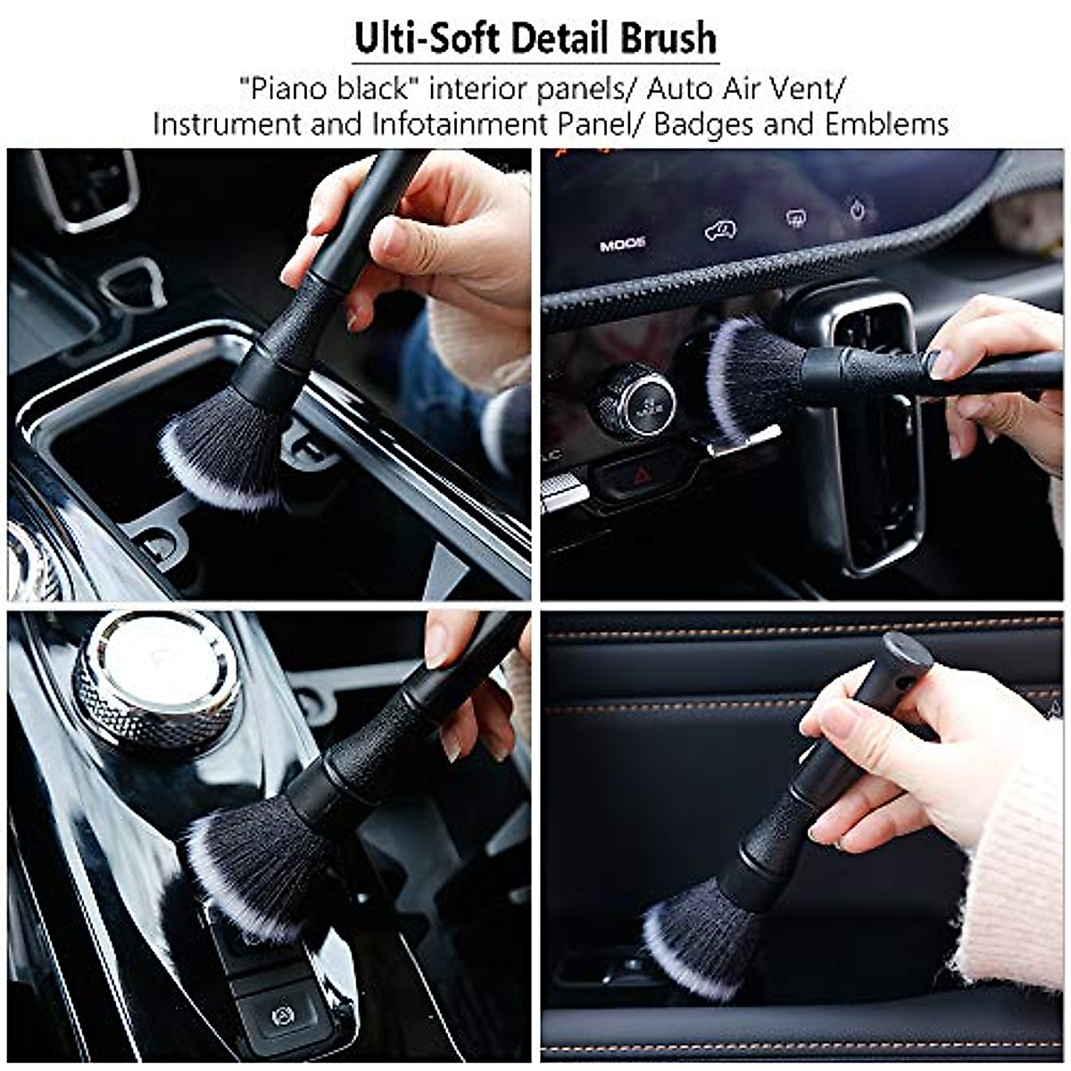 Ultra- Soft Car Detailing Brush Set, Auto Detail Brush Kit for Elegant Surfaces, Interior Exterior No Scratch for Cleaning Air Vent Engine Bay Emblems Dashboard Seat Wheel, Engine, Wheel Nut…