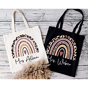Nazenti Personalised Teacher tote bag, Custom Teacher Tote Bag, Rainbow Tote Bag, Teacher Gift, School Gift for Teacher, Funny teacher tote bag,