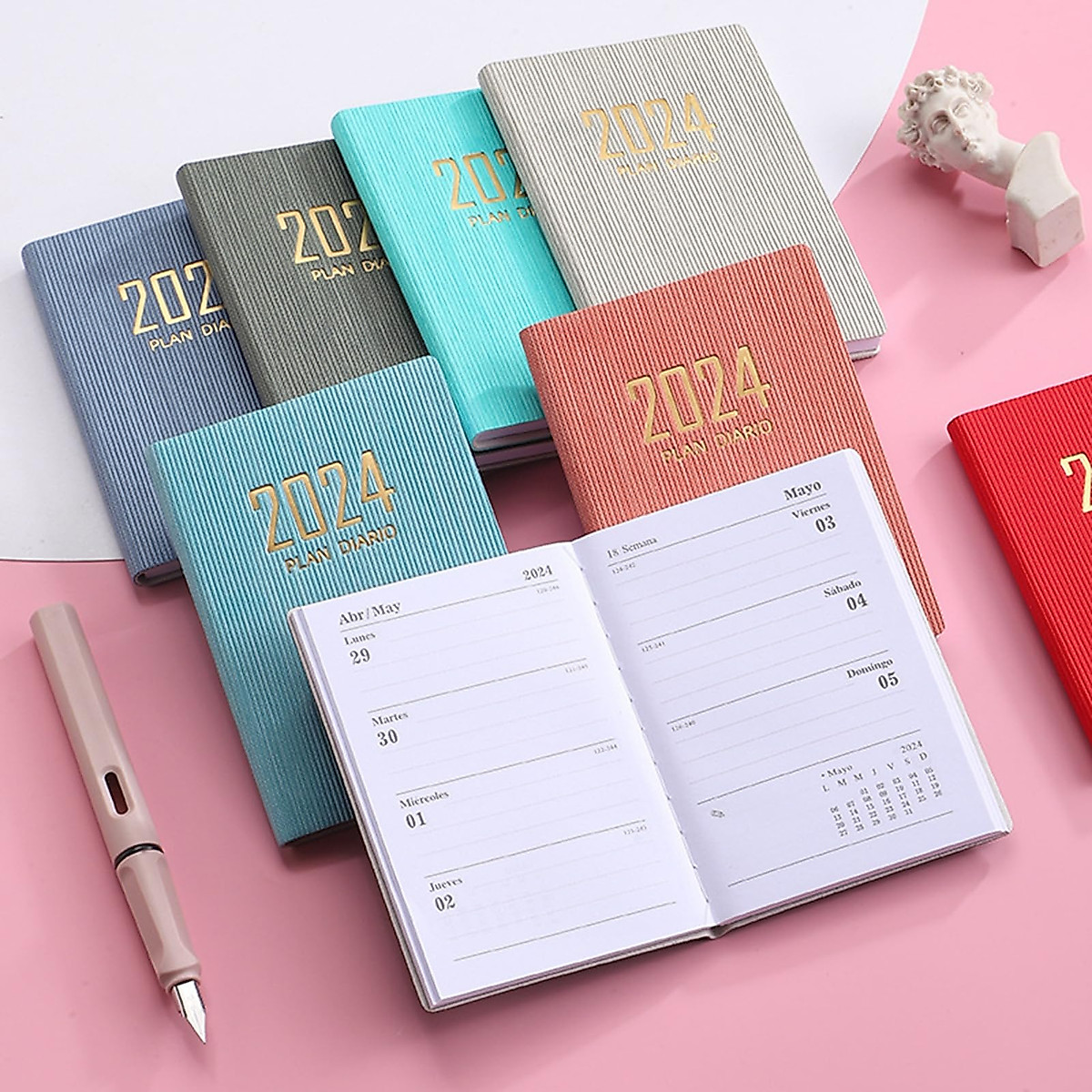 lamphle 2024 Weekly Monthly Pocket Planner Daily Agenda Book, A7 Mini Schedule Organizer with Glue Binding, Monthly Calendar, Planner with Faux Leather Hardcover & Ink-Proof Paper Atrovirens