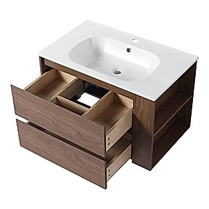 Voohek Bathroom Vanity Set, Cabinet & Sink Combo, for Apartment Dorm, Kitchen, Home Office, 30 Inch (Side Storage), Brown Oak