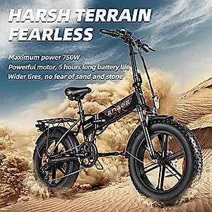 ENGWE 750W Folding Electric Bike for Adults 20" 4.0 Fat Tire Mountain Beach Snow Bicycles Aluminum Electric Scooter 7 Speed Gear E-Bike with Detachable Lithium Battery 48V12.8A Up to 28MPH (Gray)