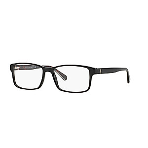 Polo Ralph Lauren Men's PH2123 Rectangular Prescription Eyewear Frames, Shiny Black/Demo Lens, 56 mm