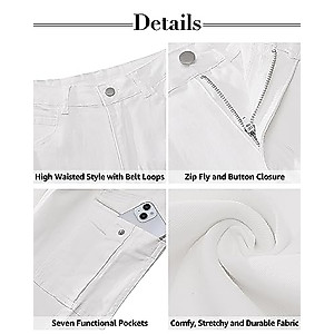 GRAPENT White High Waisted Wide Leg Pants - Stretch Jeans for Women - Off White, Size 12-14