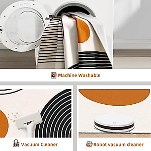 Tyrot Mid Century Modern 5x7 Rug Washable Boho Rainbow Area Rugs Non Slip Contemporary Thin Low Pile Classroom Rugs for Living Room Bedroom Minimalist Abstract Sun Floor Carpet for Nursery Dining Room