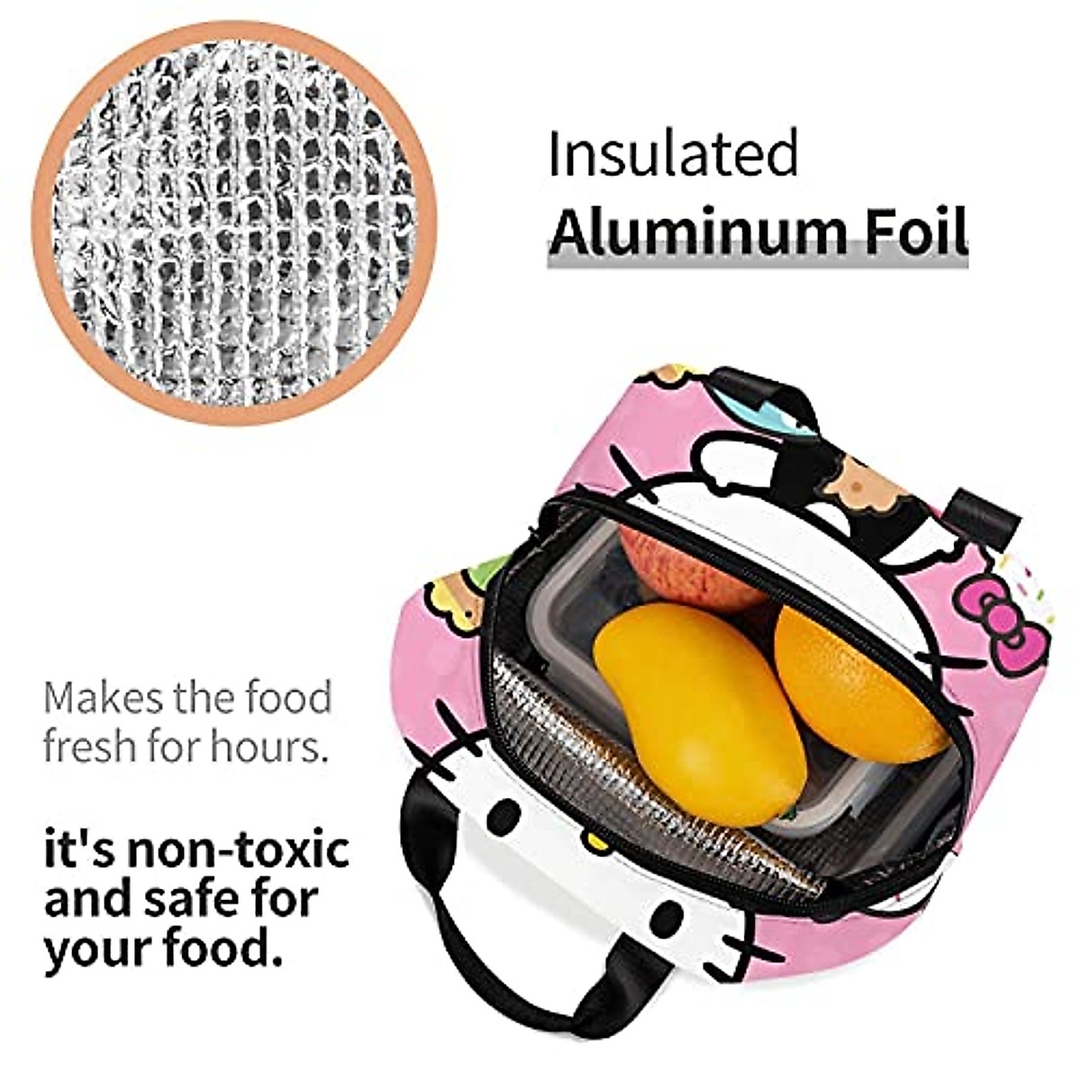 Val Pasco Lunch Box Large Capacity Lunch Bag Cute Insulated Bento Lunch Box for Boys Girls Women Adult