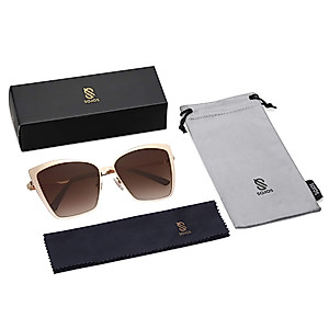 SOJOS Cateye Sunglasses for Women Fashion Mirrored Lens Metal Frame SJ1086 with Gold Frame/Gradient Brown Lens