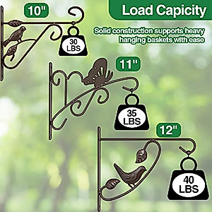 Amagabeli 2 Pack Hanging Plants Brackets 10" Wall Planter Hooks Hangers for Flower Baskets Pot Bird Feeder Wind Chimes Lanterns Patio Garden Outdoor Indoor Fence Metal 3D Bird Brown Bronze BG386