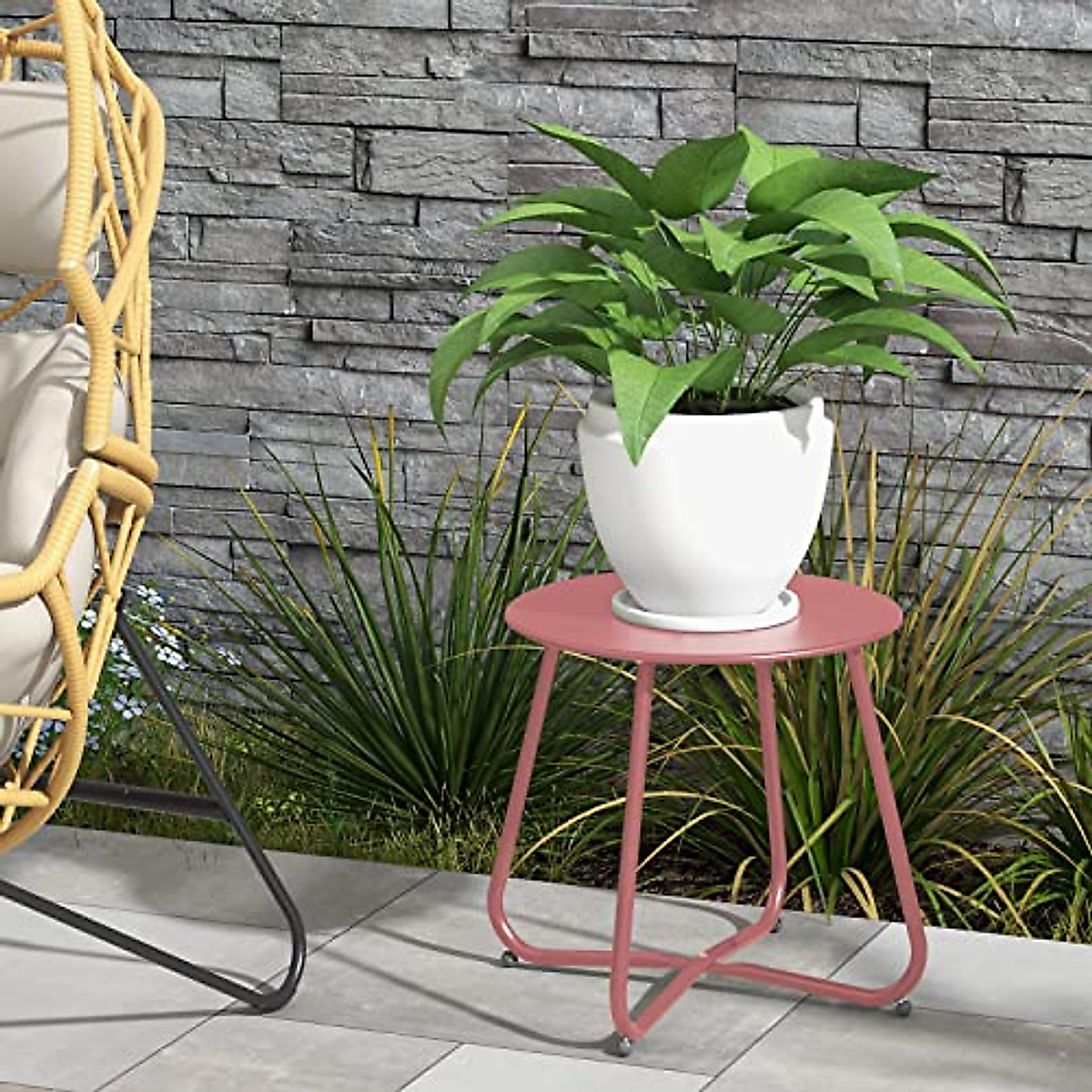 Grand patio Outdoor Side Table 18-inch Round End Table Accent Table for Bistro Balcony Apartment Rose Dawn