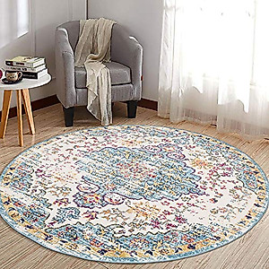 Rugshop Vintage Traditional Bohemian Round Rug 6' 6" (6' 6" Diameter) Blue