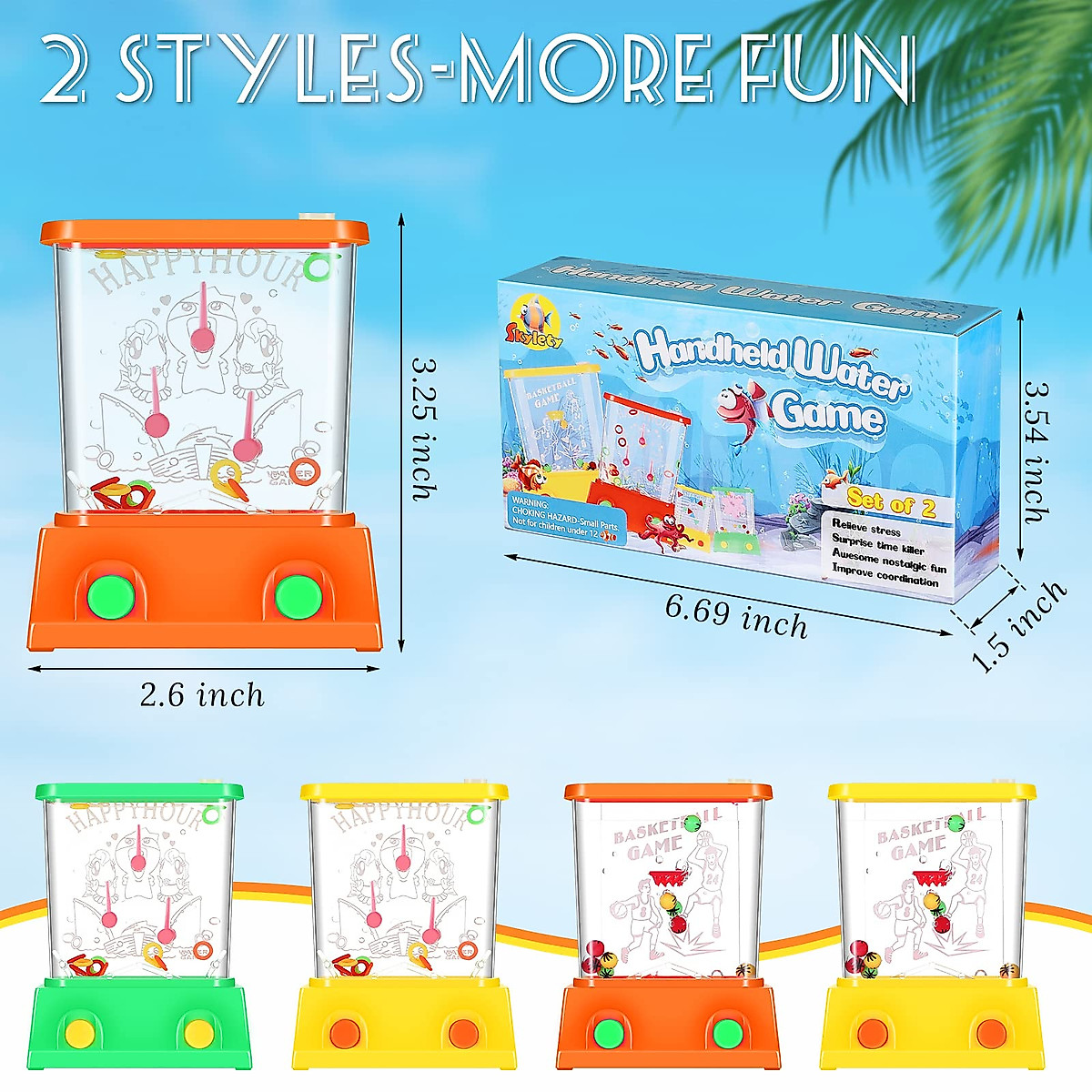 Skylety 2 Pcs Handheld Water Game 2.6 x 3.25 Inch Arcade Water Ring Water Tables in a Gift Box for Beach Fun Game Toys Fun Stocking Stuffers Gifts for Toddler Kids Adults Retro Pastime, Without Water