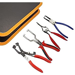 4pcs Hose Clamp Pliers Set,Fuel Line Pliers Set with Case,Hose Removal Plier,Fuel Filter Caliper,Hose Pipe Clamp Plier,Hose Grip Pliers for Automotive Coolant Fuel Oil Water Pipe Repair Tools