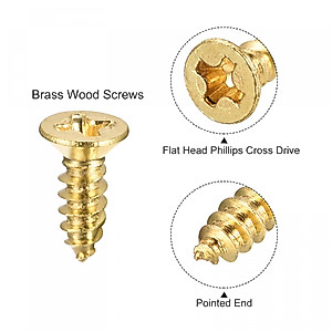 uxcell Brass Wood Screws, M3.5x12mm Phillips Flat Head Self Tapping Connector for Door, Cabinet, Wooden Furniture 25Pcs