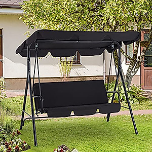 AECOJOY 3-Seat Outdoor Adjustable Canopy Swing Chair with Removable Cushion, Patio Swing Glider w/Weather Resistant Steel Frame, Hanging Lounge Chair for Garden, Porch, Poolside, Backyard