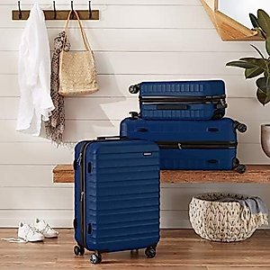 Amazon Basics 2-Piece Luggage Set (21", 30"), Hardshell Suitcases With Wheels, Expandable For Up to 25% More Space, With Scratch-Resistant Surface, Four Multi-directional Wheels, Navy Blue