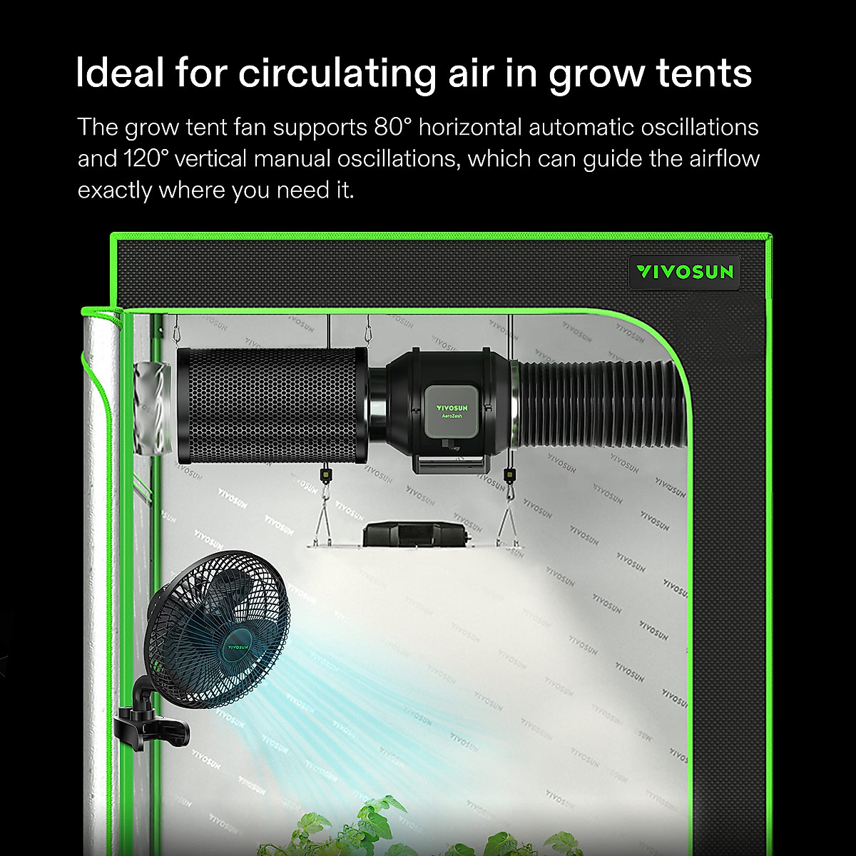 VIVOSUN AeroWave A6 6-Inch Clip-on Fan, Patented Portable Indoor Fan with Clip, 2-Speed Adjustment, Cord, Strong Airflow but Low Noise, and Fully-Adjustable Tilt for Grow Tent, Black