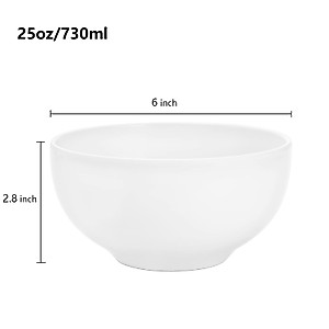 ZENFUN 8 Pack 25 Oz Melamine Bowls Set, White Soup Bowls Melamine Salad Bowls, Unbreakable Bowls for Pasta, Cereal, Soup, BPA Free, Dishwasher Safe, 6 Inch