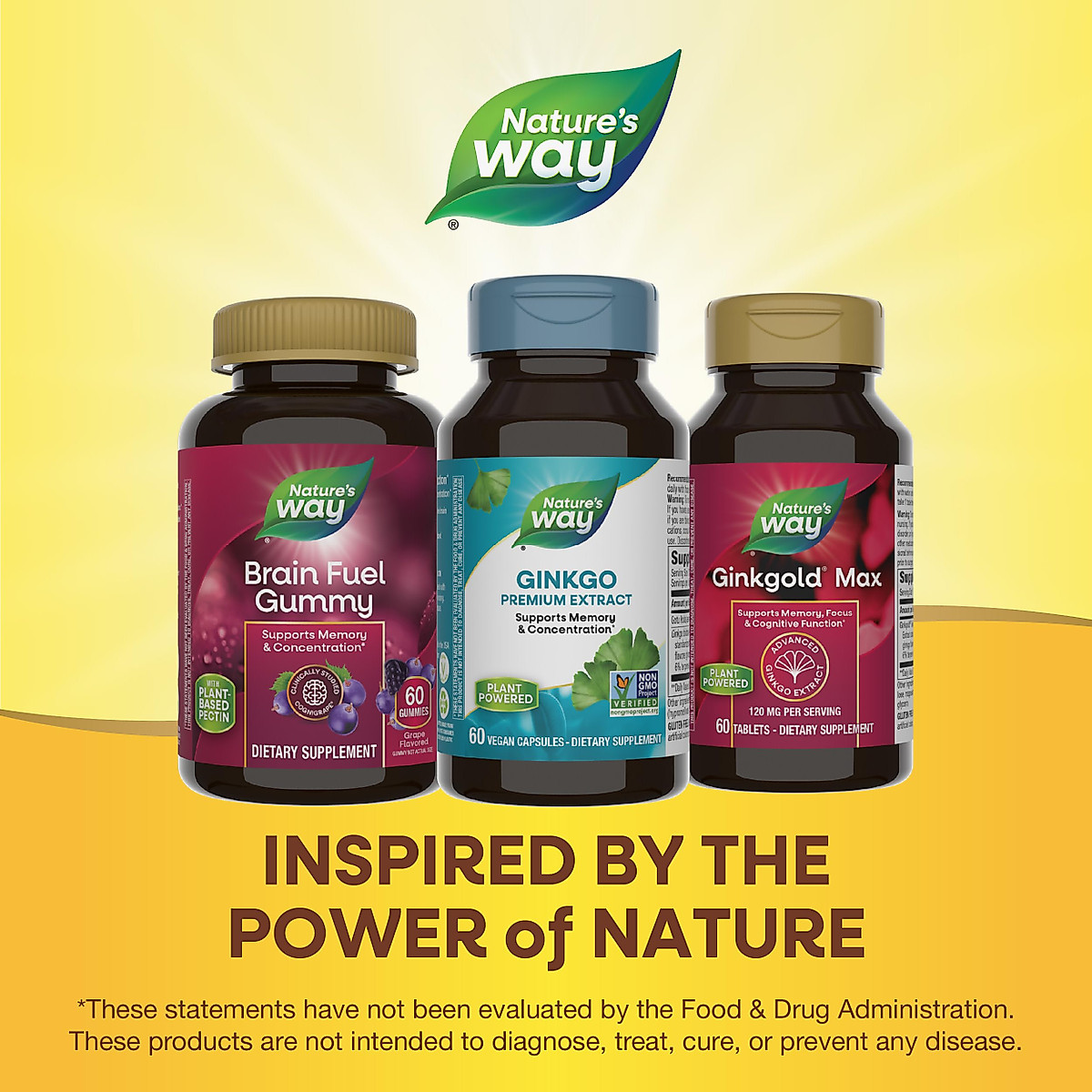 Nature's Way Ginkgo Premium Extract, Supports Memory & Concentration*, 120 mg Ginkgo Biloba Extract per 2-Capsule Serving, with Gotu Kola, Vegan, No Gluten, 60 Capsules (Packaging May Vary)