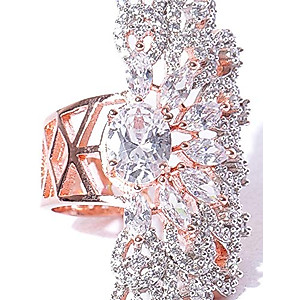 Priyaasi Sparkling American Diamond Ring for Women | Half-Flower Design | Rose Gold-Plated | Stylish Statement Cocktail Ring for Girlfriend & Wife | Size - 22