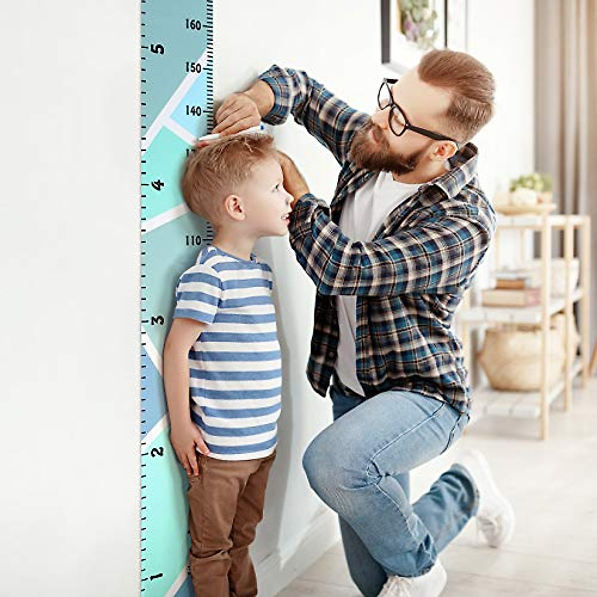 Growth Charts for Kids, Harebe Removable Canvas Wall Hanging Growth Height Chart for Home Decoration, Ruler Wall Decor for Kids, Child Boy Girl - Macaron Blue