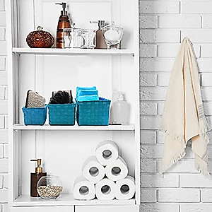 EVIDECO 8400119 Checkered Woven Strap Storage Baskets Totes Set of 3 Peacock Blue, 7.48 L x 5.12 W x 3.74 H