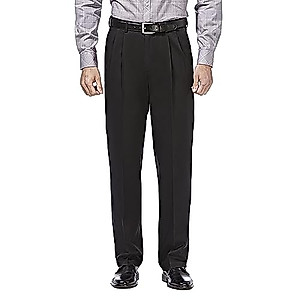 HAGGAR Men's Premium No Iron Khaki Classic Fit Pleat Front Regular and Big & Tall Sizes, Black, 38W x 29L