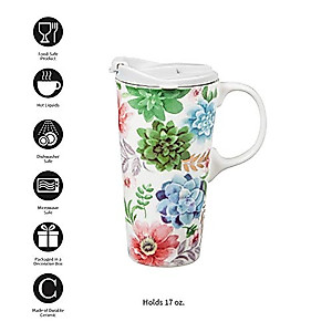 Cypress Home Fresh Succulents Ceramic Travel Cup - 5 x 7 x 4 Inches