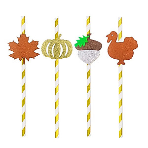 12pcs Paper Straws Decorative Drinking Straws Disposable Straws for Thanksgiving Supplies Party Favors - Mixed